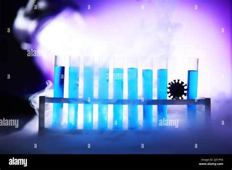 Test Tube Of Glass Overflows New Liquid Solution Potassium Blue