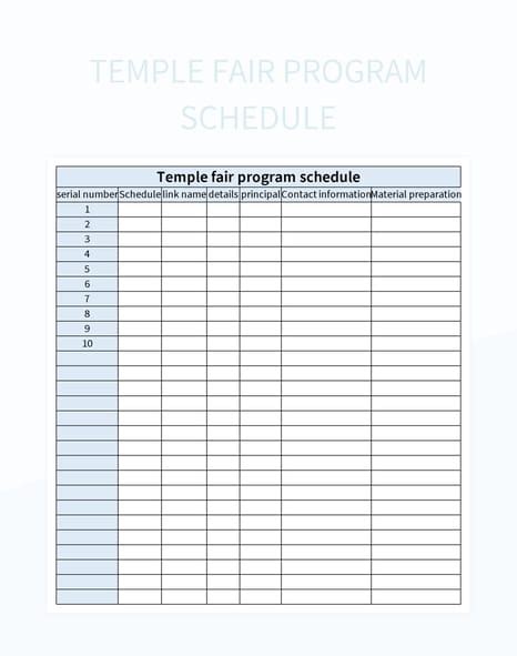 Free Program Schedule Templates For Google Sheets And Microsoft Excel Slidesdocs