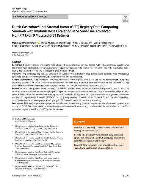 Pdf Dutch Gastrointestinal Stromal Tumor Gist Registry Data Comparing Sunitinib With