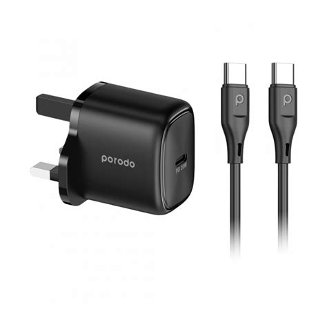 Porodo Pd 20w Uk Fast Charger With C To C Cable Black