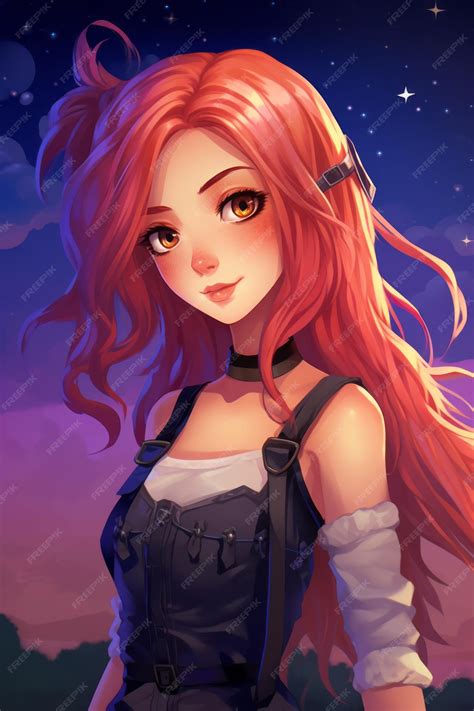 Premium Photo Anime Girl With Long Red Hair Standing In Front Of A