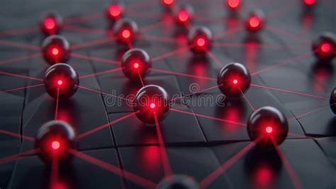 Abstract Network Structure With Glowing Red Spheres And Connections Stock Illustration