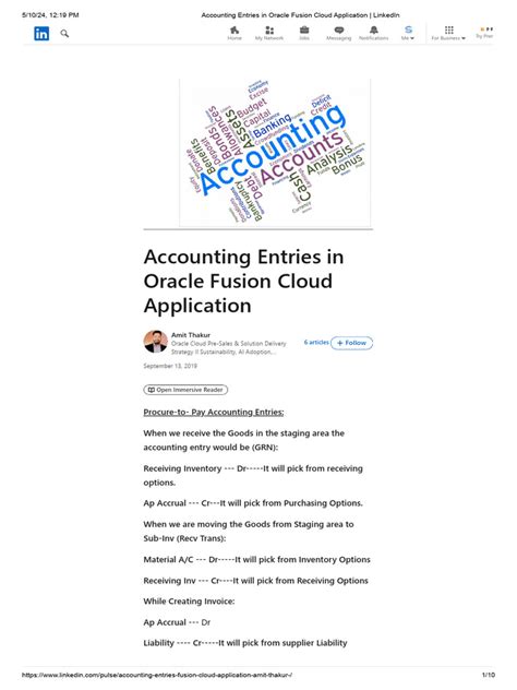 Accounting Entries In Oracle Fusion Cloud Application Pdf Depreciation Accounts Payable