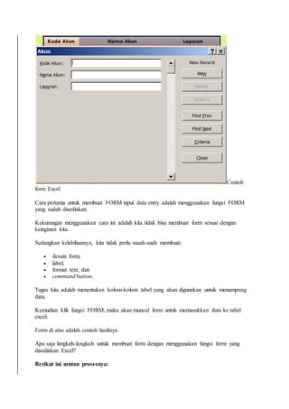 Cara Sederhana Dan Mudah Membuat Form Input Data Dengan Excel DOCX