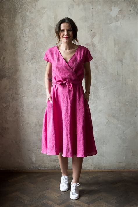 Linen Dress Florence Short Sleeves Party Dress Midi Linen Dress Etsy