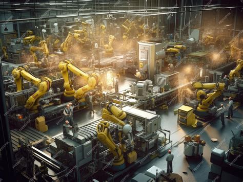 Premium Ai Image Intelligent Robotic Arm Cooperation In A Modern Factory