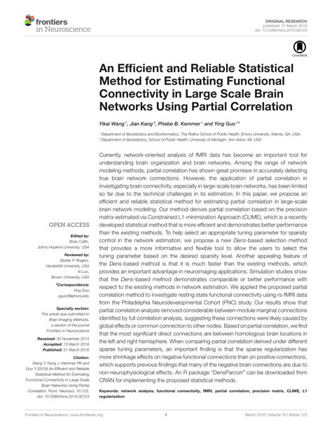 Pdf An Efficient And Reliable Statistical Method For Estimating Functional Connectivity In