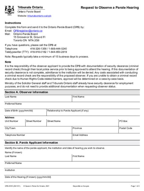Fillable Online Request To Observe A Parole Hearing Request To Observe
