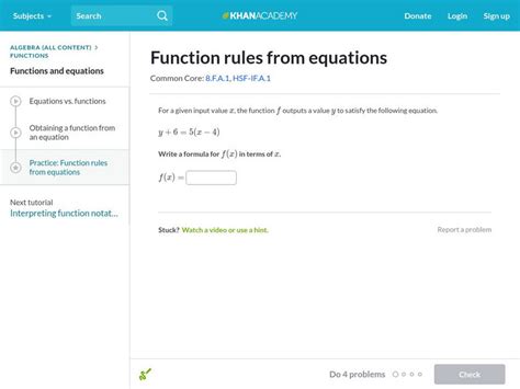 Khan Academy Writing Function Rules From Equations Unknown Type For