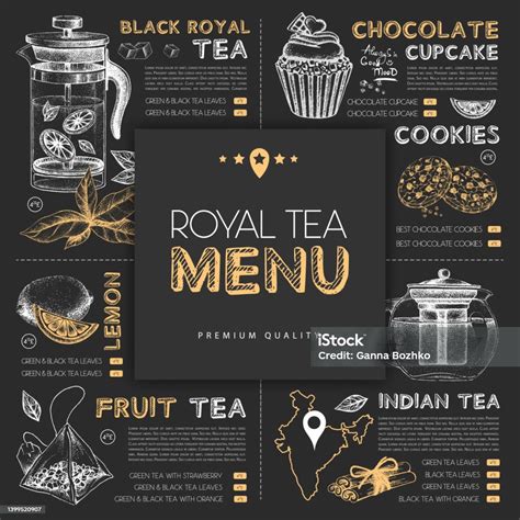 Chalk 드로잉 레스토랑 로얄 티 메뉴 디자인 손 그리기 차 요소 벡터 일러스트 레이 션 일러스트레이션에 대한 스톡 벡터 아트 및 기타 이미지 Istock