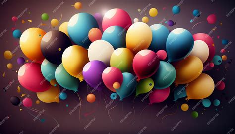 다양한 색상의 생일 풍선이 있는 생생한 배경 Generative Ai 프리미엄 사진