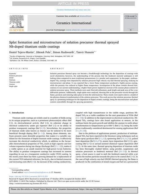 Pdf Splat Formation And Microstructure Of Solution Precursor Thermal Sprayed Nb Doped Titanium
