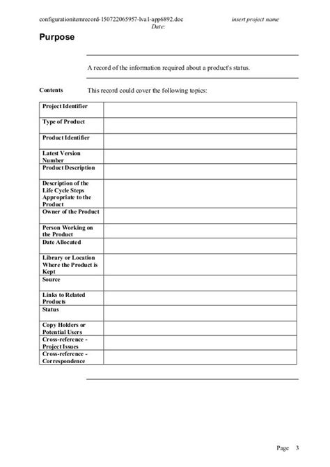 Prince 2 Project Managment Document Configuration Item Record