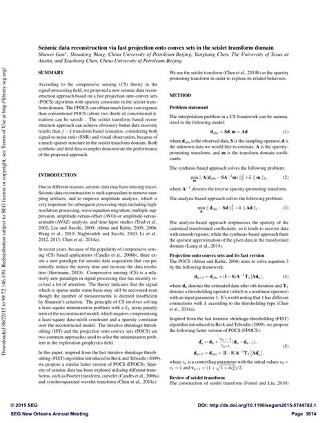 Pdf Seismic Data Reconstruction Via Fast Projection Onto Convex Sets