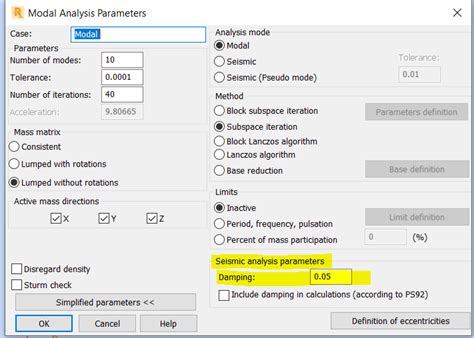 How Damping Defined In Modal Analysis Parameters Is Used In Seismic Load Generation According