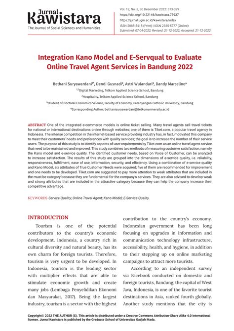 Pdf Integration Kano Model And E Servqual To Evaluate Online Travel Agent Services In Bandung 2022