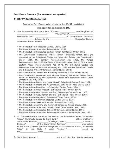 Fillable Online Sscportal Informsformat For Sc St Certificate Download Format For SC ST