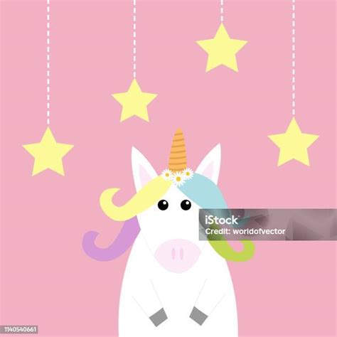 유니콘 매달려 별 대시 라인입니다 파스텔 컬러 무지개 머리 화이트 데이지 카모마일 평면 누워 디자인입니다 귀여운 만화 귀 엽 다 아기 캐릭터 재미 있은 말 발렌타인 사랑