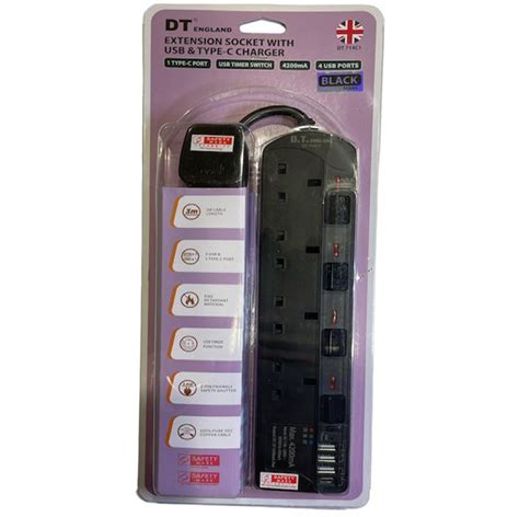 DT ENGLAND WAY M Extension Cord With X USB TYPE C USB TIMER FUNCTION DT C