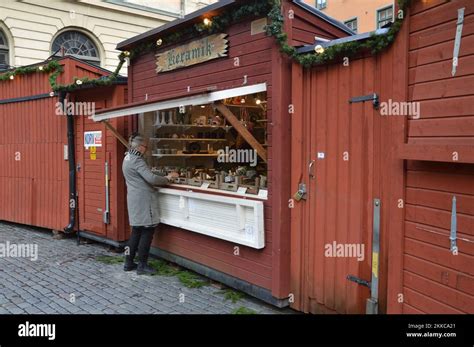 Stockholm Sweden November 2022 Christmas Market Stalls At
