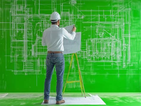 Full Body Engineer Working On Technical Drawings Premium Ai Generated