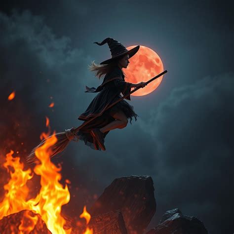 Fantastical Witch Soars Towards The Red Super Moon Ai Art