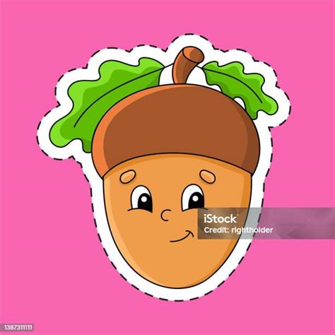 윤곽 도토리 스티커 만화 캐릭터 다채로운 벡터 일러스트레이션 색상 배경에 격리됩니다 디자인용 템플릿입니다 가을 테마 9월에 대한 스톡 벡터 아트 및 기타 이미지 Istock