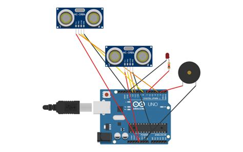 Circuit Design 2 Ultra Sonic Sensor Tinkercad