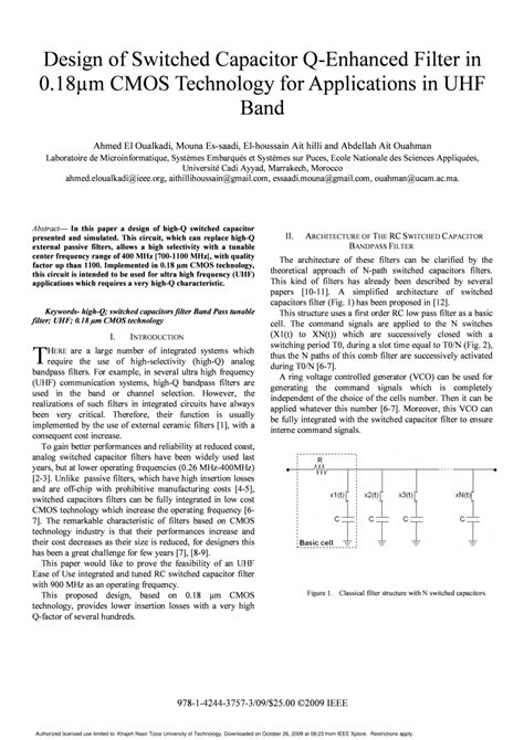 Pdf Design Of Switched Capacitor Q Enhanced Filter In 0 18µm Cmos Technology For Applications