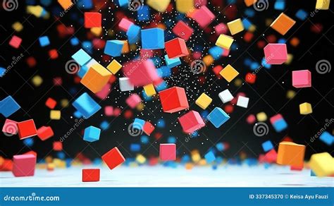Colorful Cubes Floating In Mid Air Creating A Dynamic And Playful Visual Effect Stock