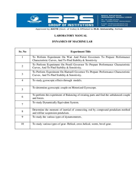Pdf Laboratory Manual Dynamics Of Machine Lab