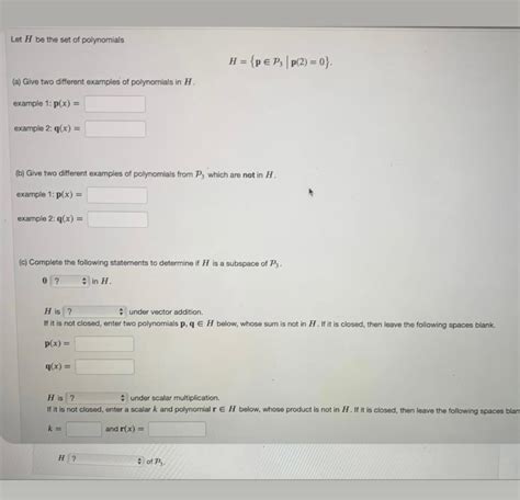 solved let h be the set of polynomials h {p∈p3∣p 2 0} a
