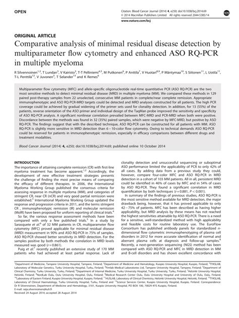 Pdf Comparative Analysis Of Minimal Residual Disease Detection By Multiparameter Flow