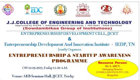 Entrepreneurship Development Cell J J College Of Engineering And Technology