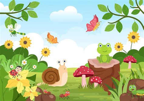 Hermosa Ilustración De Fondo De Dibujos Animados De Jardín Con Paisajes