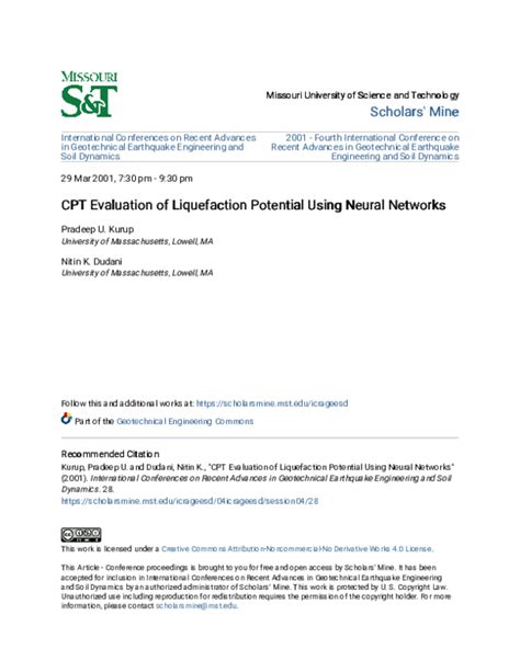 Pdf Cpt Evaluation Of Liquefaction Potential Using Neural Networks