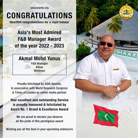 Akmal Mohd Yunus Has Bagged Most Admired F And B Manager Of The Year