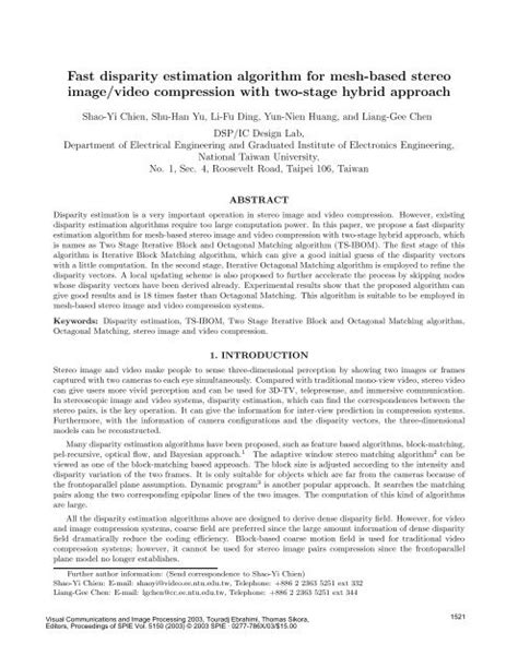 Fast Disparity Estimation Algorithm For Mesh Based Stereo Image