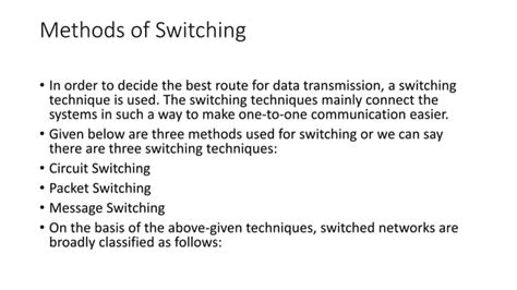 Switching Types Circuit Packet And Message Pptx Computer Networking Computing