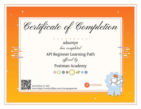 Certificate For Api Beginner Learning Path Completion Certificate Aduonye Jaja