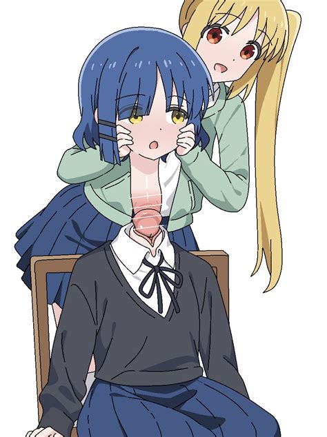 Rule 34 2girls Black Jacket Blonde Hair Blue Hair Bocchi The Rock Chair Detached Head