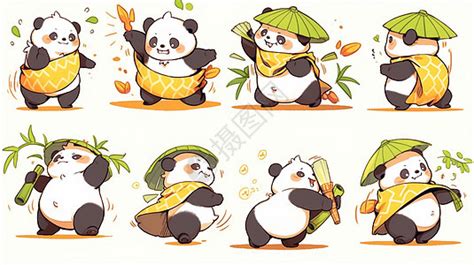可爱的卡通大熊猫形象各种动作插画图片下载 正版图片402538736 摄图网