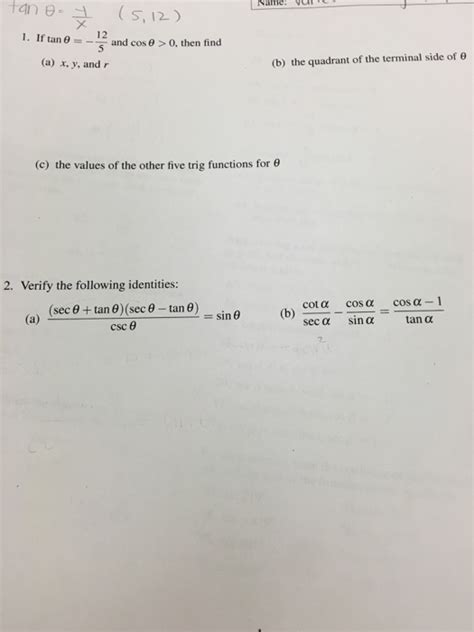 Solved If Tan Theta And Cos Theta Then Find A Chegg Com