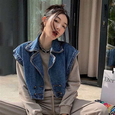 티몬 글로벌 홀세일 Py 봄 여름 레트로 진 데님 청조끼 지퍼 디자인 오버핏 데일리 숏자켓 민소매 베스트 청조끼 여성의류