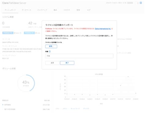 年間ライセンス契約が失効したあとの Filemaker Server Admin Console の動作について