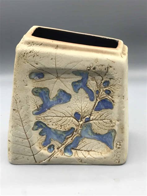 Antique Stoneware Vase With Leaf Motif Tenmoku Pottery Malaysia
