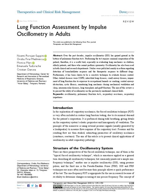 Lung Function Assessment By Impulse Pdf Asthma Chronic Obstructive Pulmonary Disease