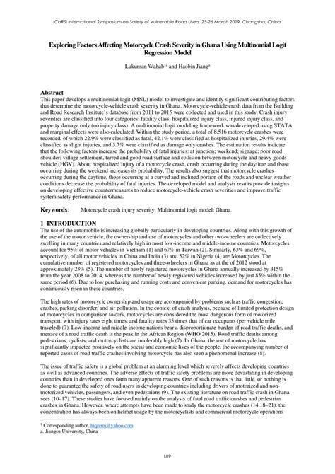 Pdf Exploring Factors Affecting Motorcycle Crash Severity In Ghana