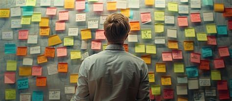 Premium Photo Man Standing In Front Of Sticky Notes Wall