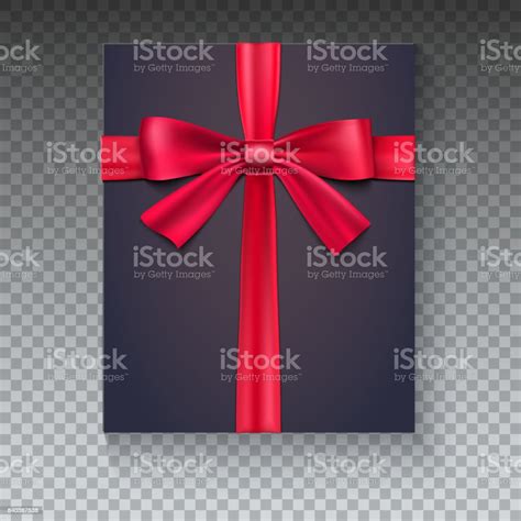 투명 한 배경 위쪽의 보기에 고립 된 레드 리본 블랙 선물 상자 활 3 차원 일러스트 레이 션과 현실적인 블랙 선물 아이콘 선물에 대한 스톡 벡터 아트 및 기타 이미지